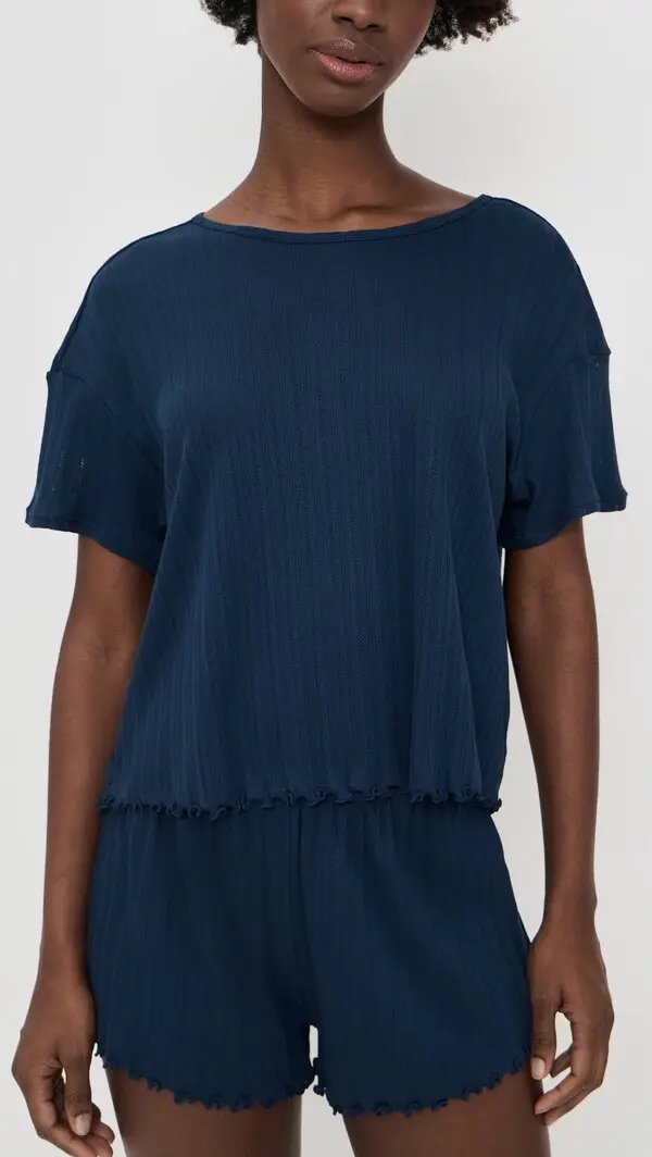 Eberjey Pointelle Knit Tee - Navy
