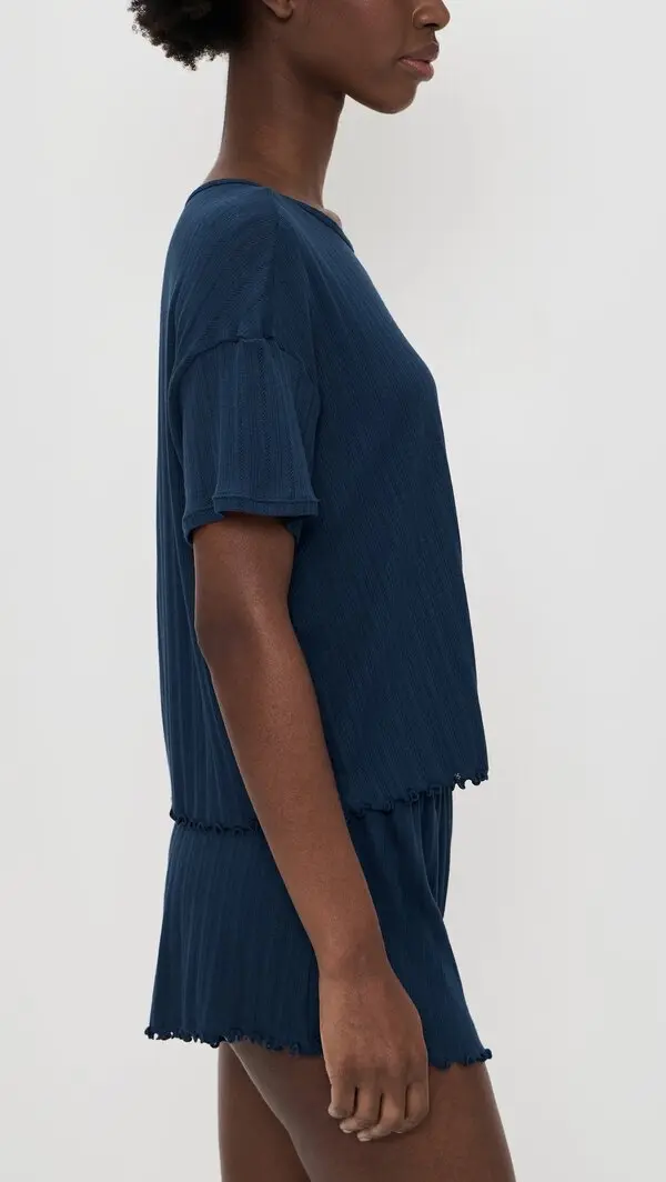 Eberjey Pointelle Knit Tee - Navy