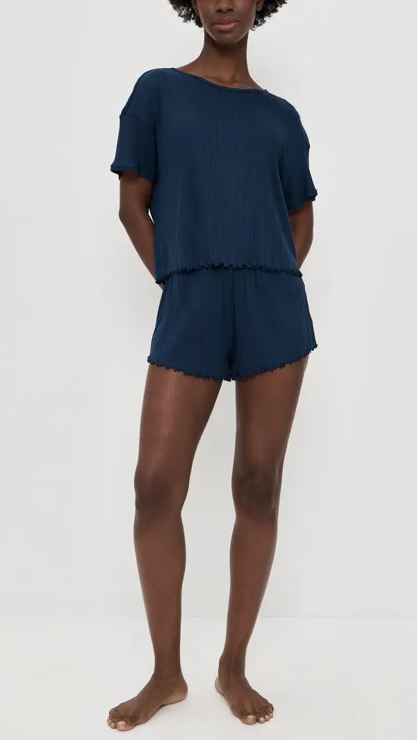 Eberjey Pointelle Knit Tee - Navy