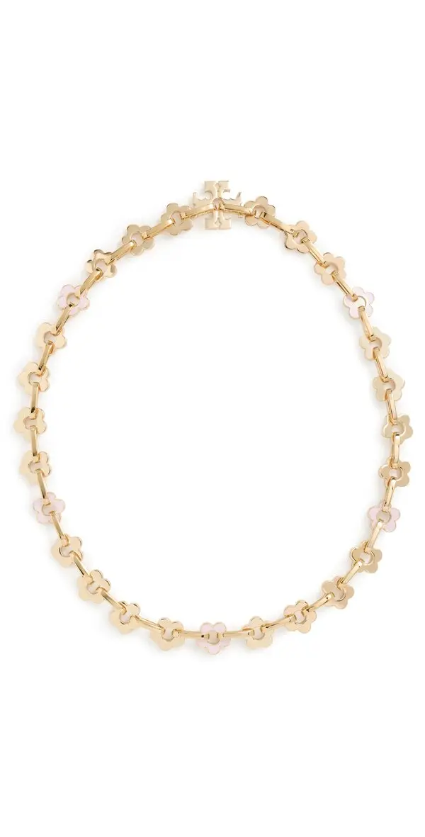 Tory Burch Interlocking Flower Necklace - Tory Gold / New Ivory