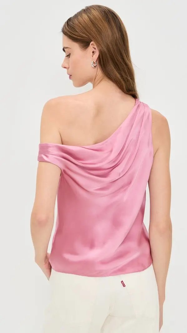 Cami Nyc Asymmetrical Off-shoulder Silk Top - Rosebud