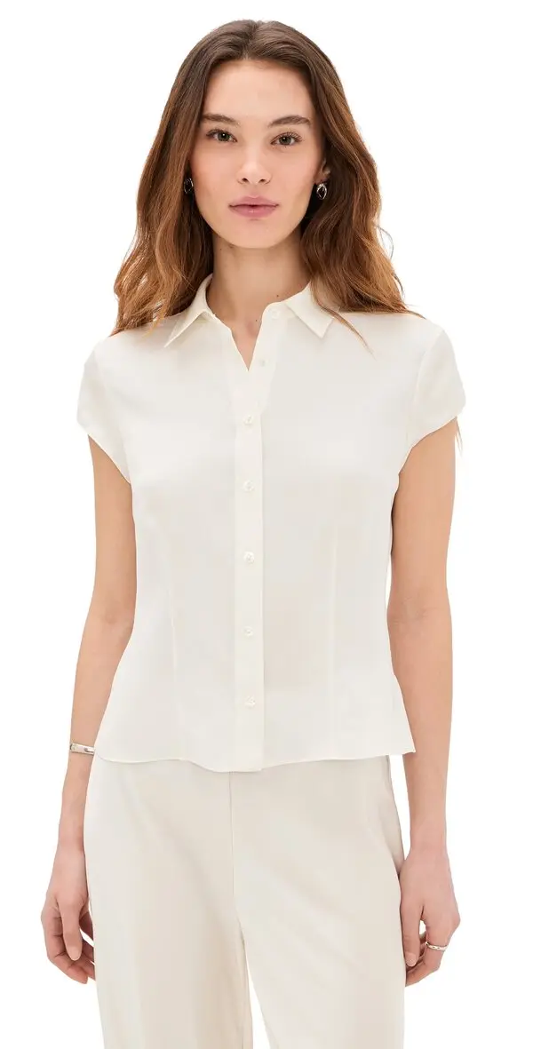 Theory Cap-sleeve Silk Blouse - Ivory