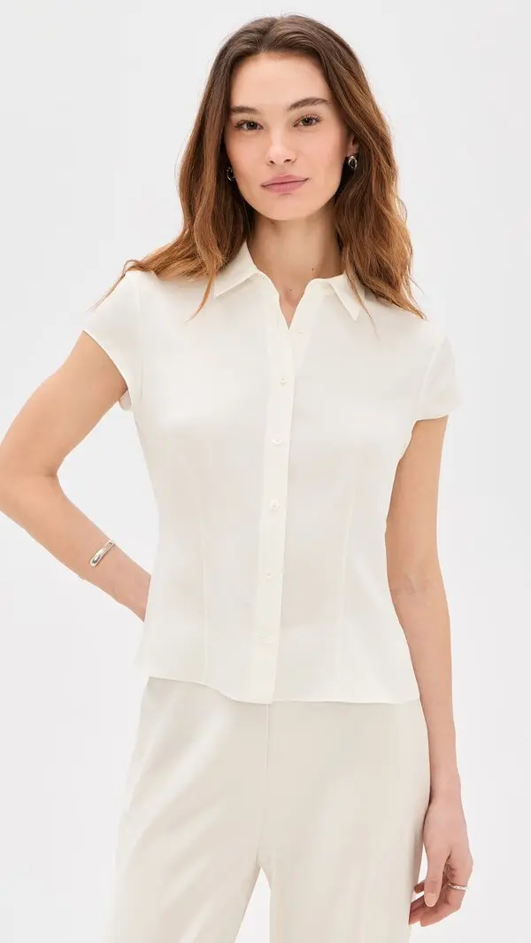 Theory Cap-sleeve Silk Blouse - Ivory