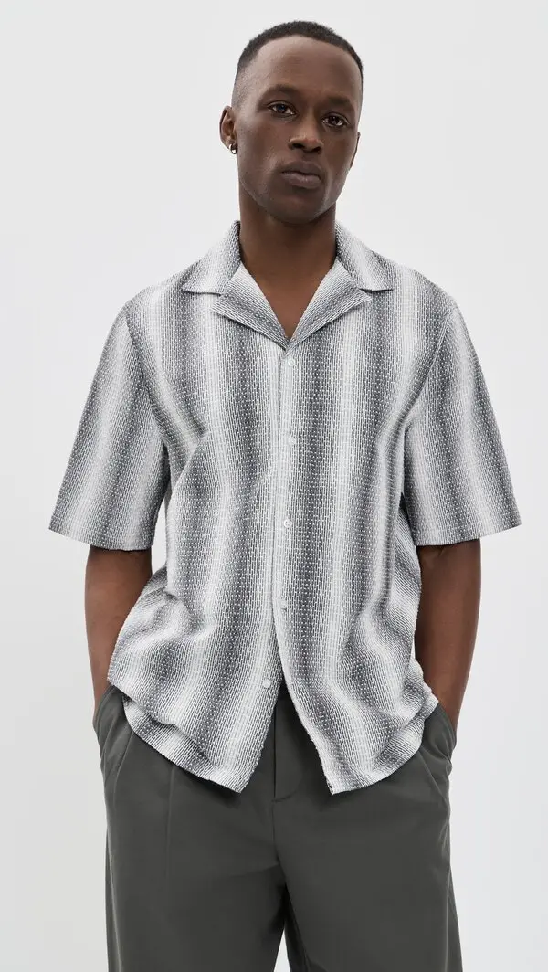 Officine Générale Eren Woven Shirt - Midgrey/white