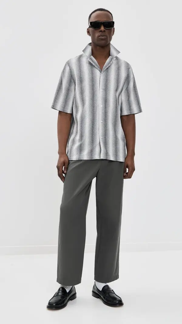 Officine Générale Eren Woven Shirt - Midgrey/white