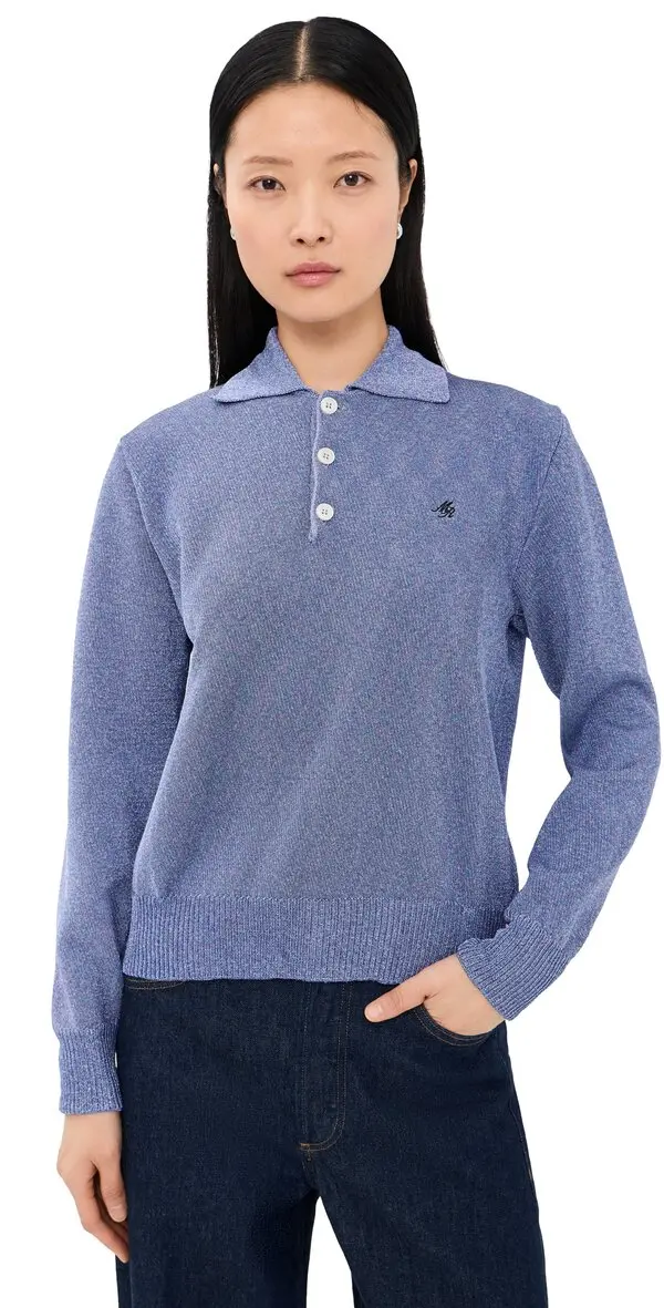MERYLL ROGGE Merino Wool Backed Metallic Polo Sweater