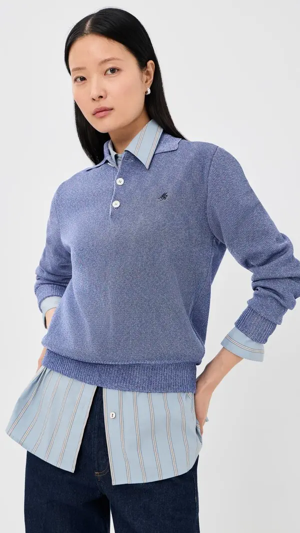 MERYLL ROGGE Merino Wool Backed Metallic Polo Sweater