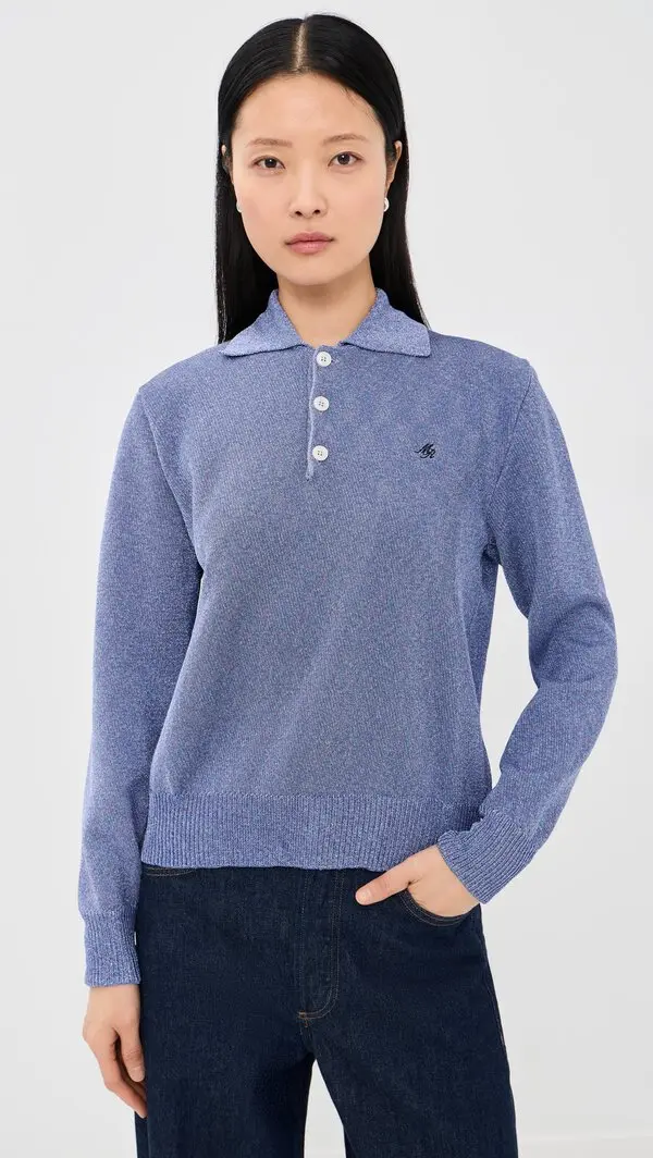 MERYLL ROGGE Merino Wool Backed Metallic Polo Sweater
