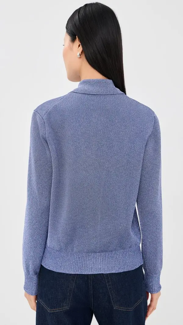 MERYLL ROGGE Merino Wool Backed Metallic Polo Sweater