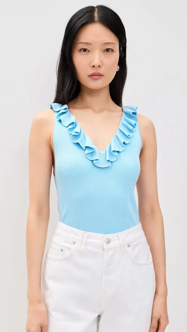 Alice + Olivia Marnie Ruffle Tank - Carolina Blue