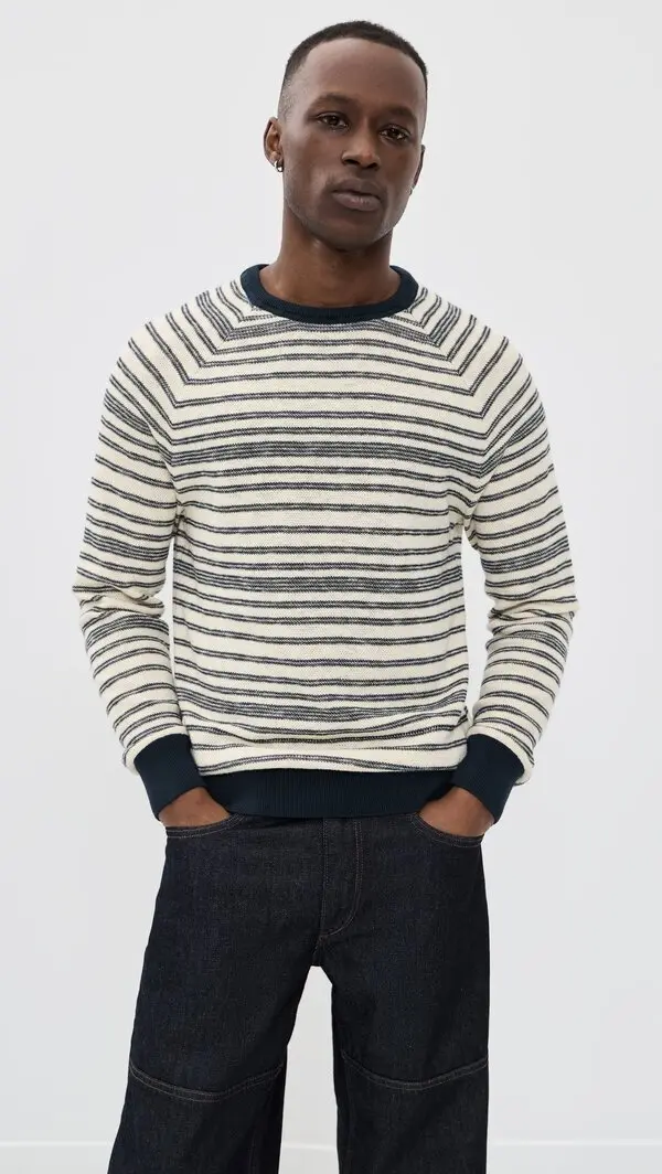 Billy Reid Raglan Stripe Crew Sweater