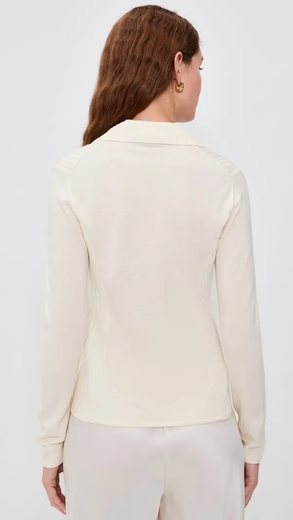 Theory Front Rib Collared Long Sleeve Top