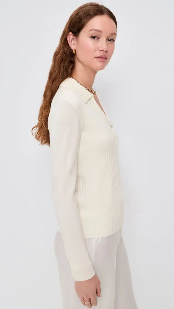 Theory Front Rib Collared Long Sleeve Top