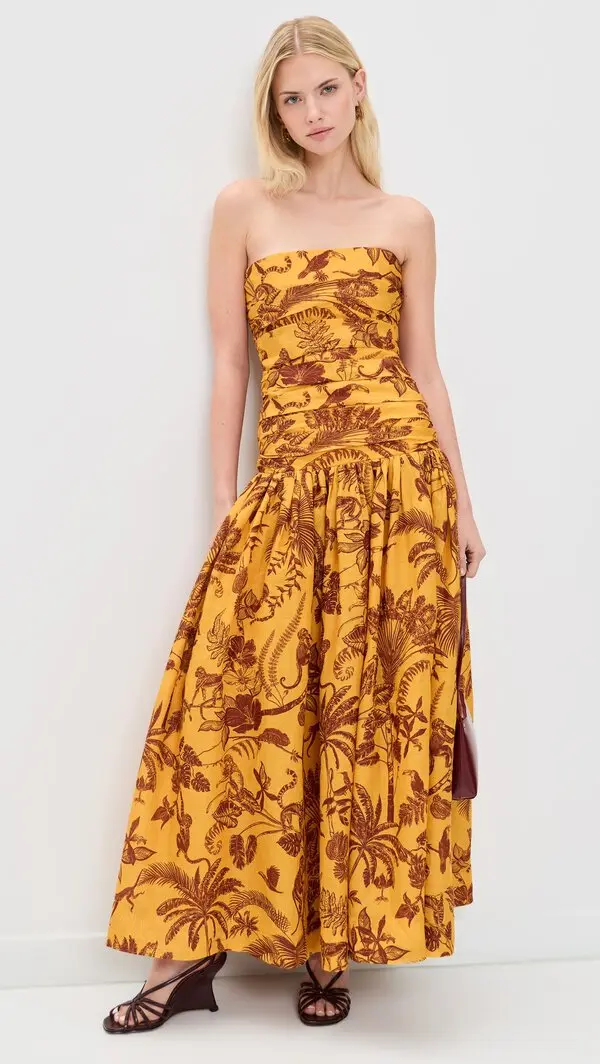 ALEMAIS Banana Blossom Strapless Maxi Gown