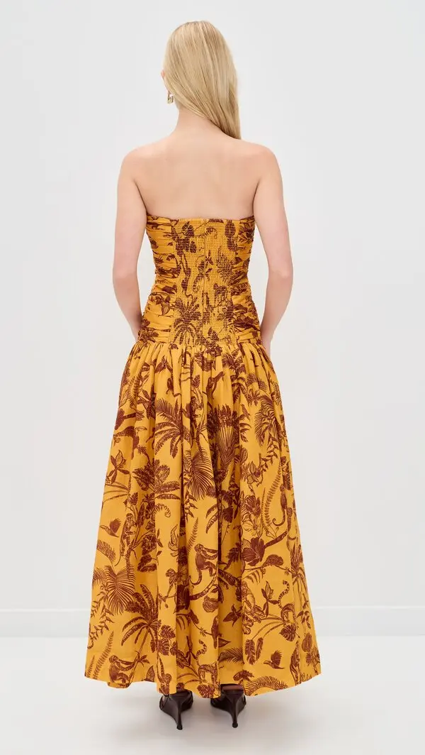 ALEMAIS Banana Blossom Strapless Maxi Gown