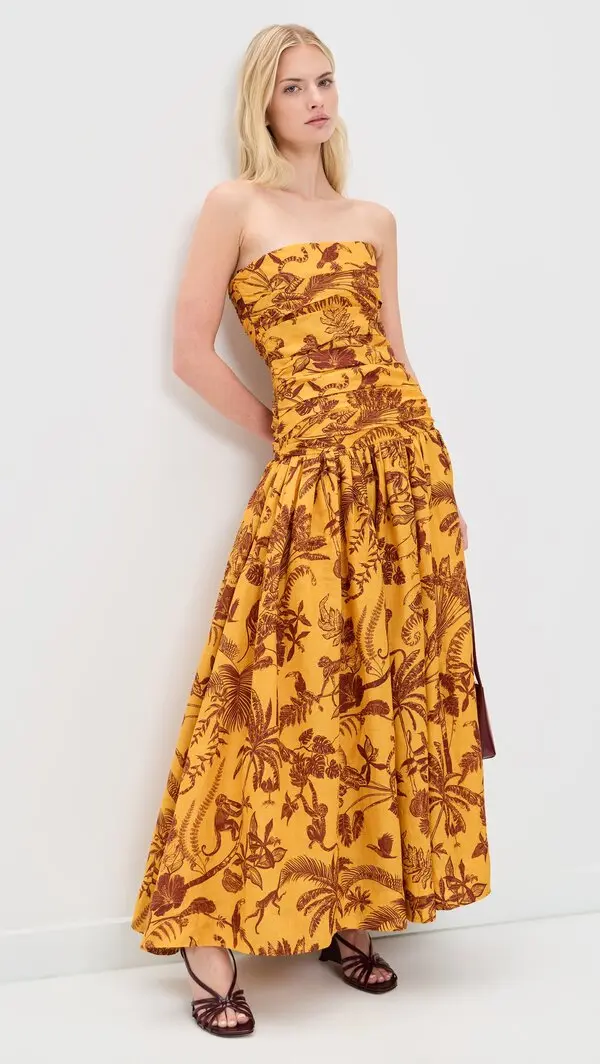 ALEMAIS Banana Blossom Strapless Maxi Gown