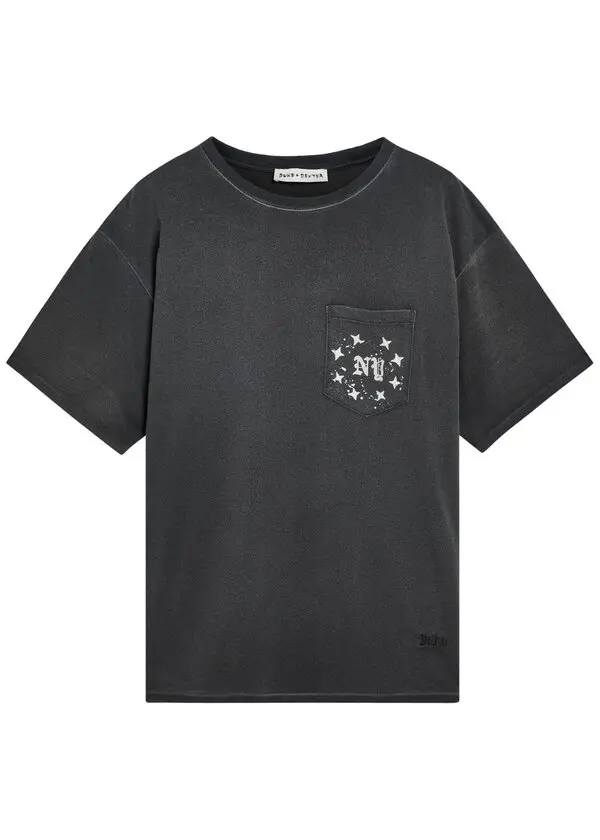 DUKE + DEXTER Pocket Washed Printed Cotton T-shirt