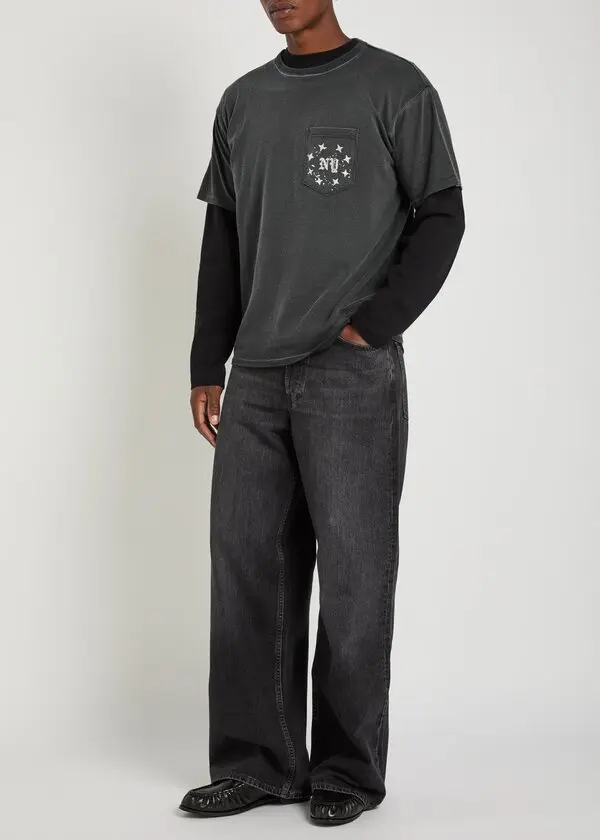 DUKE + DEXTER Pocket Washed Printed Cotton T-shirt