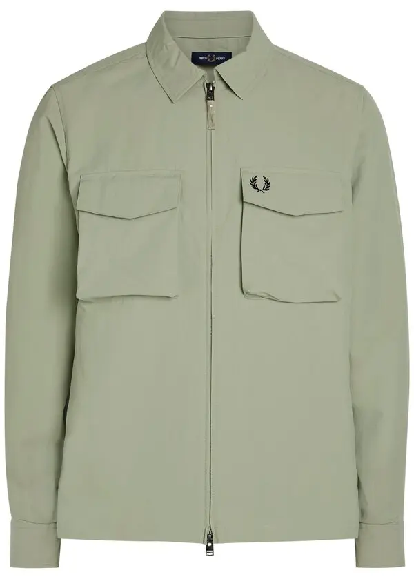 Fred Perry Logo-embroidered Crinkled Shell Overshirt - Light Green