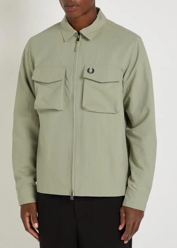 Fred Perry Logo-embroidered Crinkled Shell Overshirt - Light Green