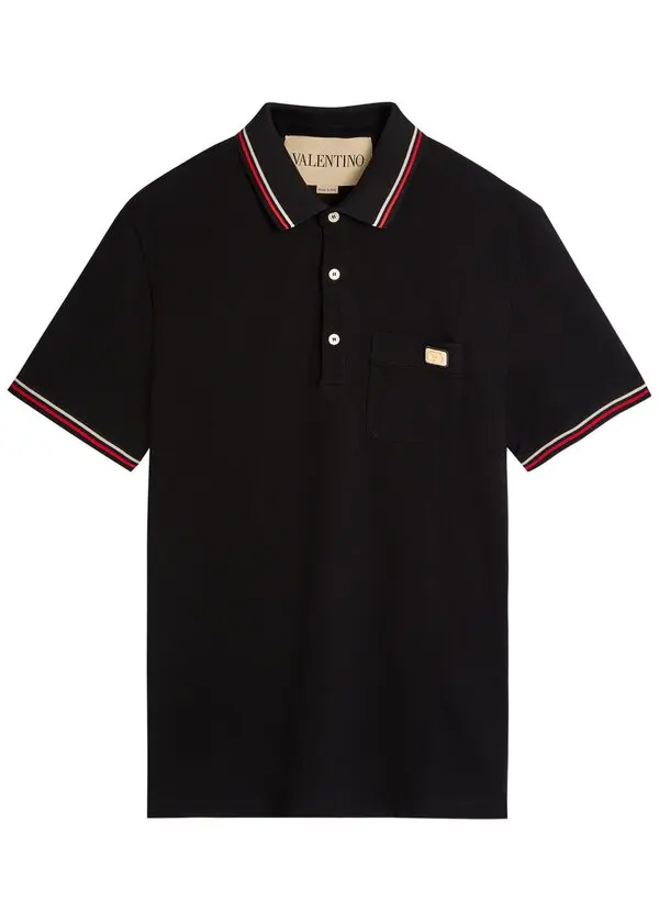 Valentino Garavani Striped Trims Cotton Polo Shirt