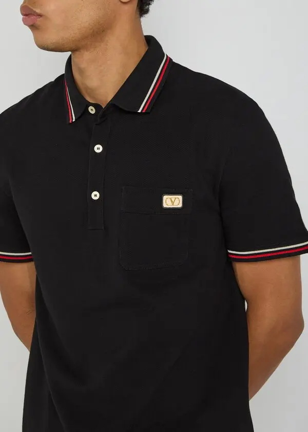 Valentino Garavani Striped Trims Cotton Polo Shirt