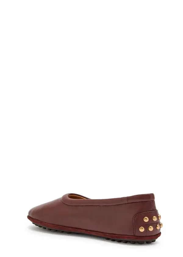 TOD'S Gomma Leather Ballet Flats With Stud Embellishments - Brown