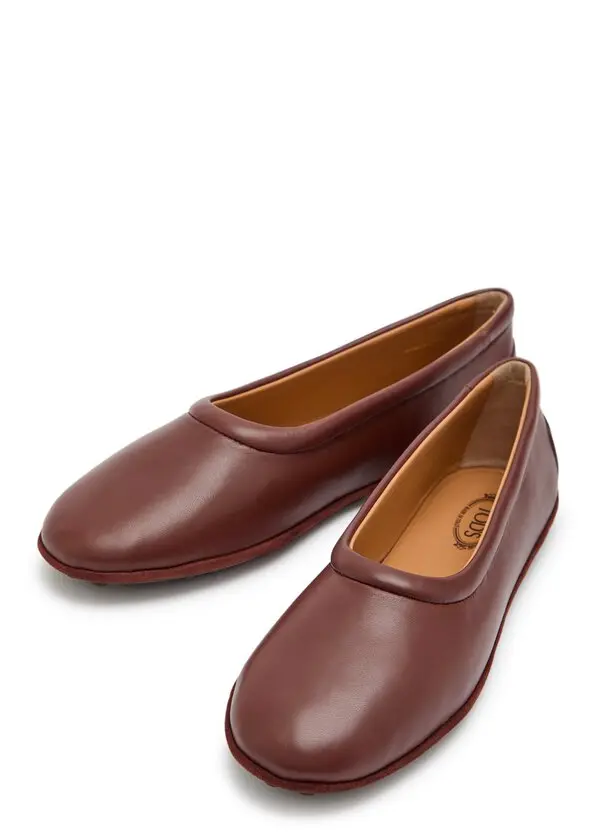 TOD'S Gomma Leather Ballet Flats With Stud Embellishments - Brown