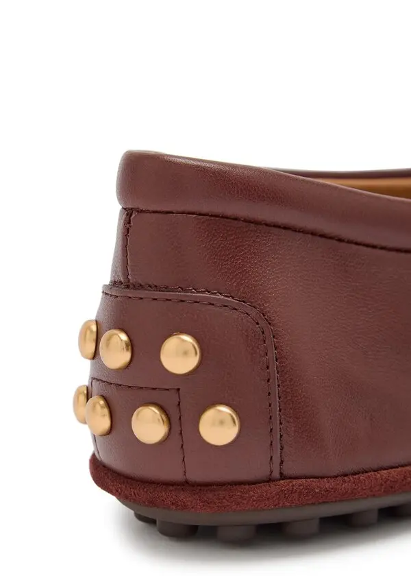 TOD'S Gomma Leather Ballet Flats With Stud Embellishments - Brown