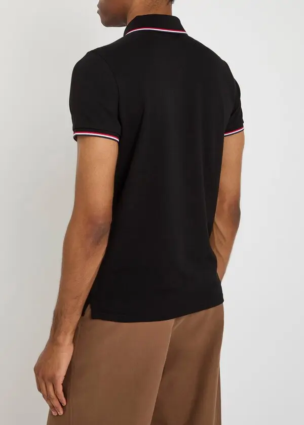 Moncler Logo-appliquéd Piqué Cotton Polo Shirt - Black