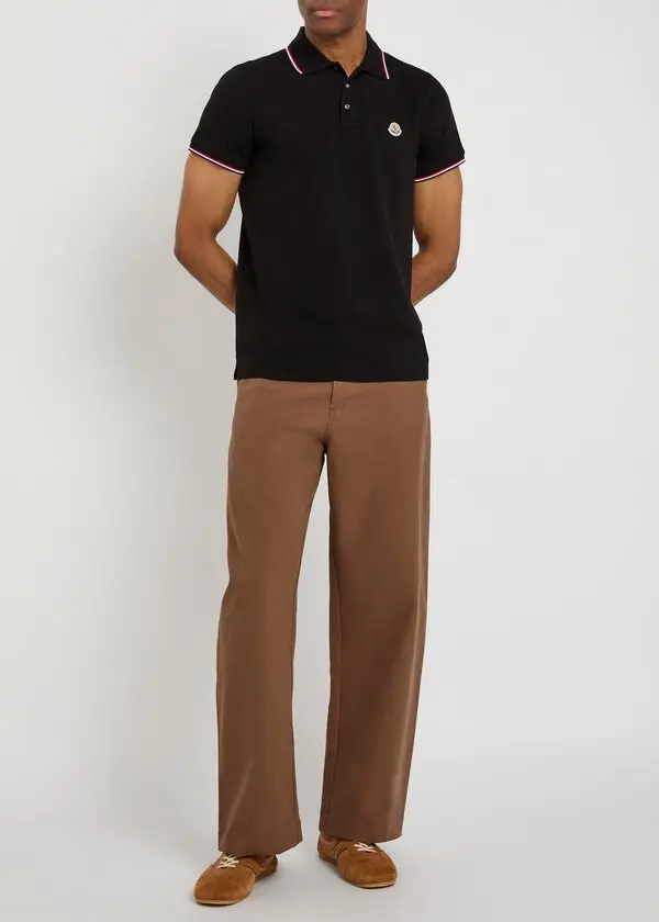 Moncler Logo-appliquéd Piqué Cotton Polo Shirt - Black