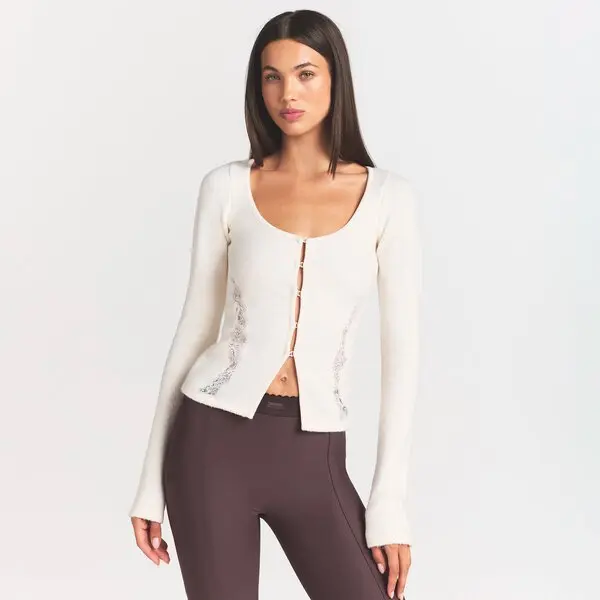 SKIMS Lace Knit Long Sleeve Cardigan - Sugar