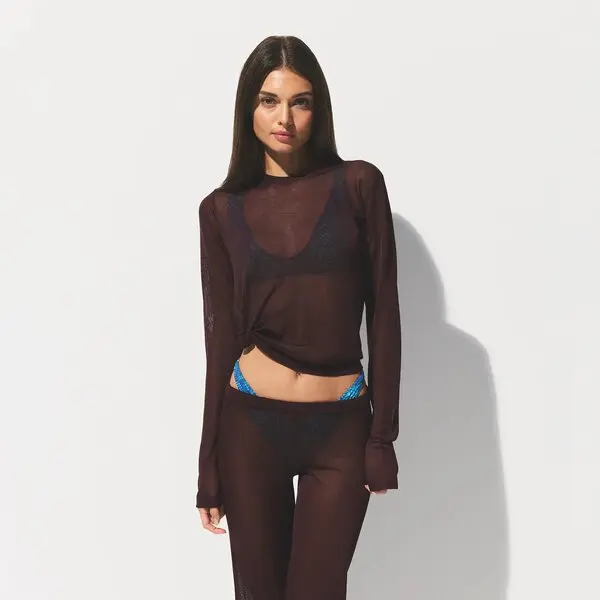 SKIMS Crew Neck Long Sleeve Top - Currant