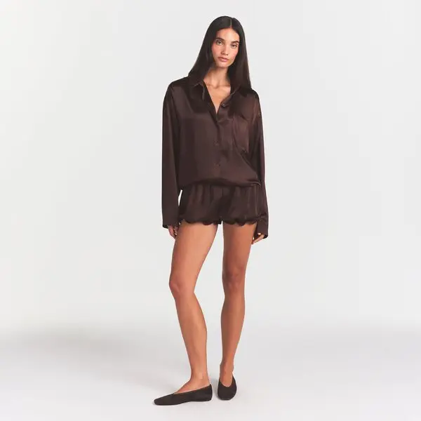 SKIMS Oversized Lightweight Satin Shirt - Espresso