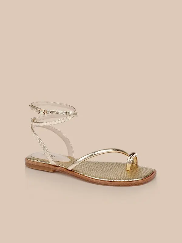 L'Agence Mariana Leather Sandal - Gold Lizard Leather