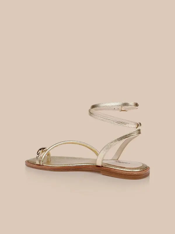 L'Agence Mariana Leather Sandal - Gold Lizard Leather