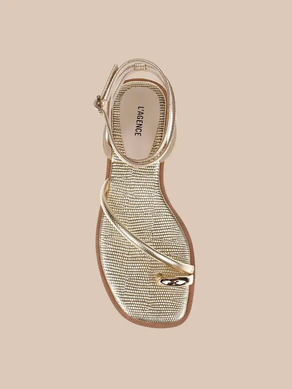 L'Agence Mariana Leather Sandal - Gold Lizard Leather