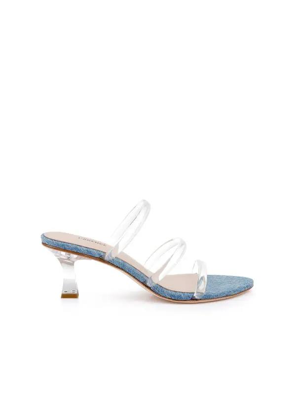 L'Agence Ludovica Kitten-heel Sandal - Light Blue Denim