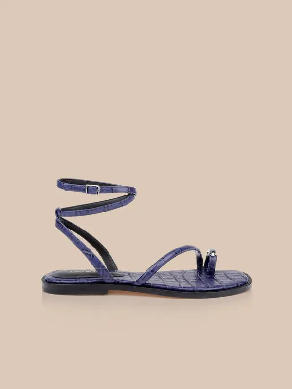 L'Agence Mariana Leather Sandal - Midnight Croco
