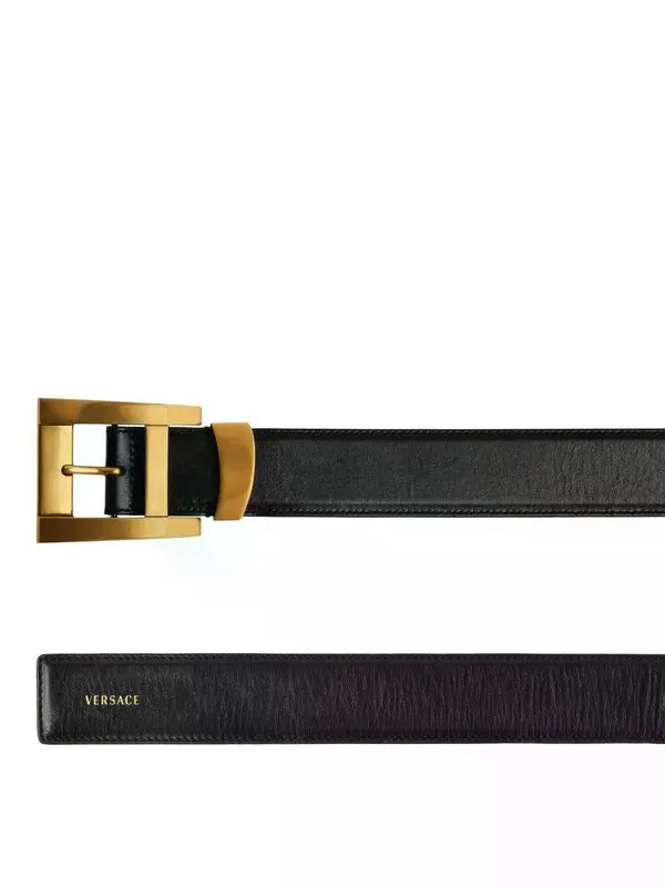 Versace Calf Leather Belt With Gold Tone Buckle - Black