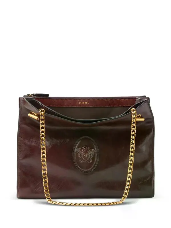 Versace Cabine Leather Shoulder Bag - Brown