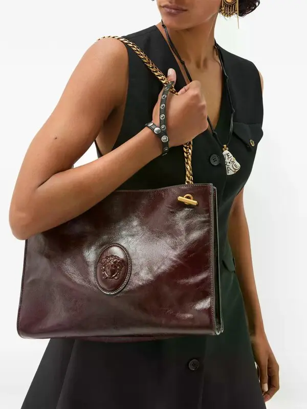 Versace Cabine Leather Shoulder Bag - Brown