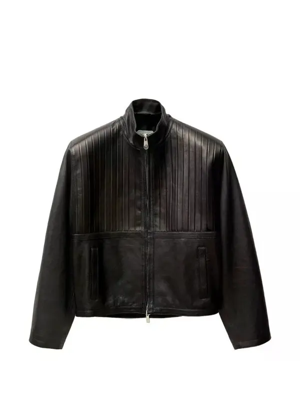 Versace Leather Blouson Jacket With Embossed Paneling