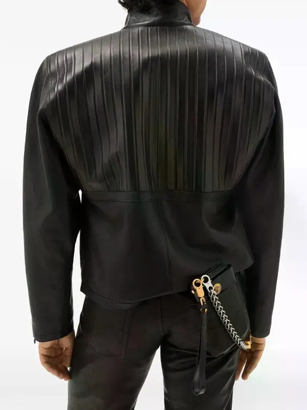 Versace Leather Blouson Jacket With Embossed Paneling