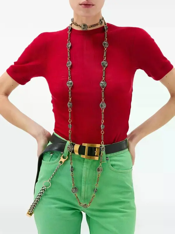 Versace Embroidered Wool Ribbed Knit T-shirt - Red