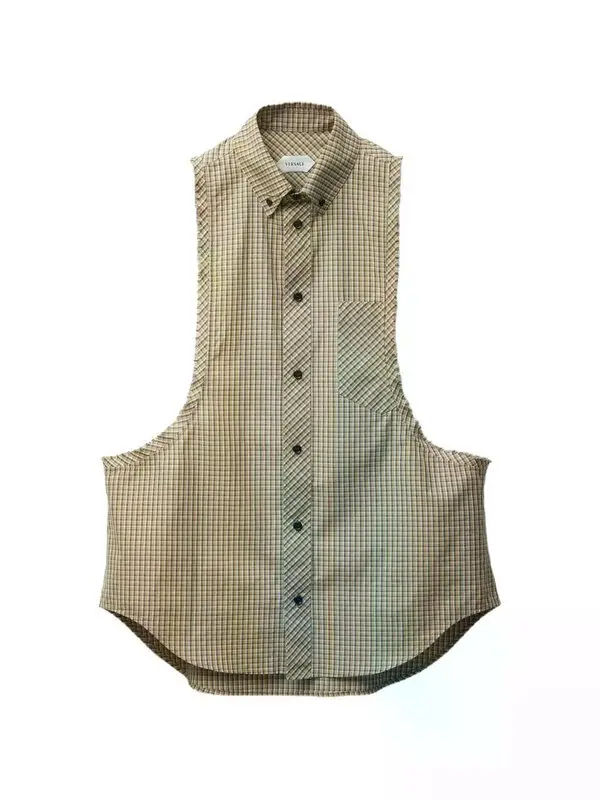 Versace Micro-checked Cotton-poplin Sleeveless Shirt