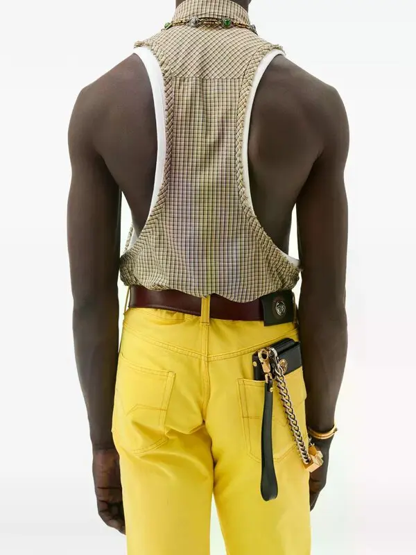 Versace Micro-checked Cotton-poplin Sleeveless Shirt