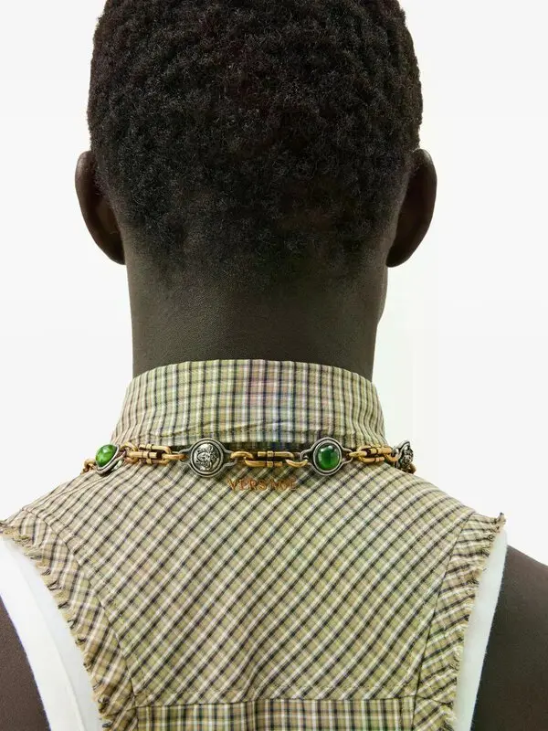 Versace Micro-checked Cotton-poplin Sleeveless Shirt