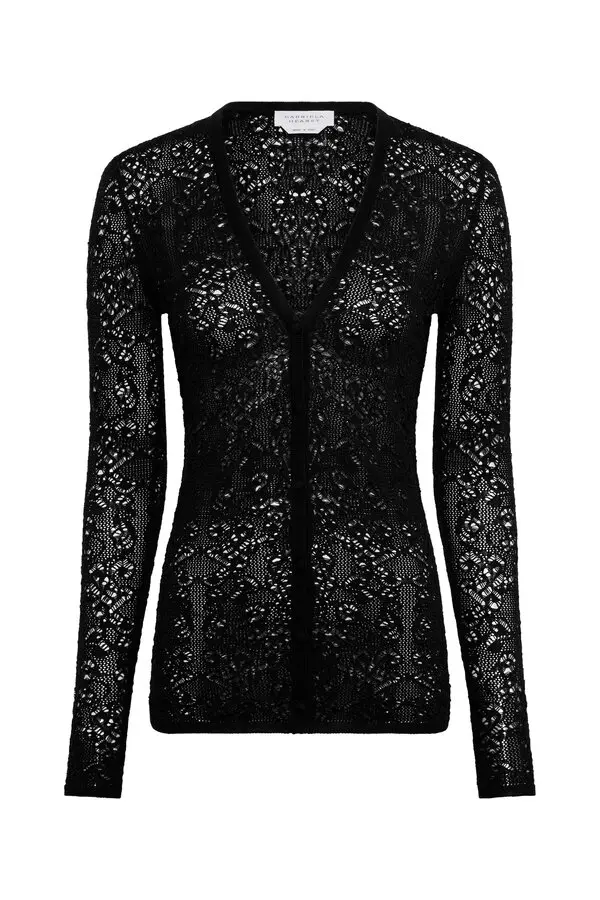 Gabriela Hearst Ultraris Lace Knit Cardigan In Merino Wool - Black