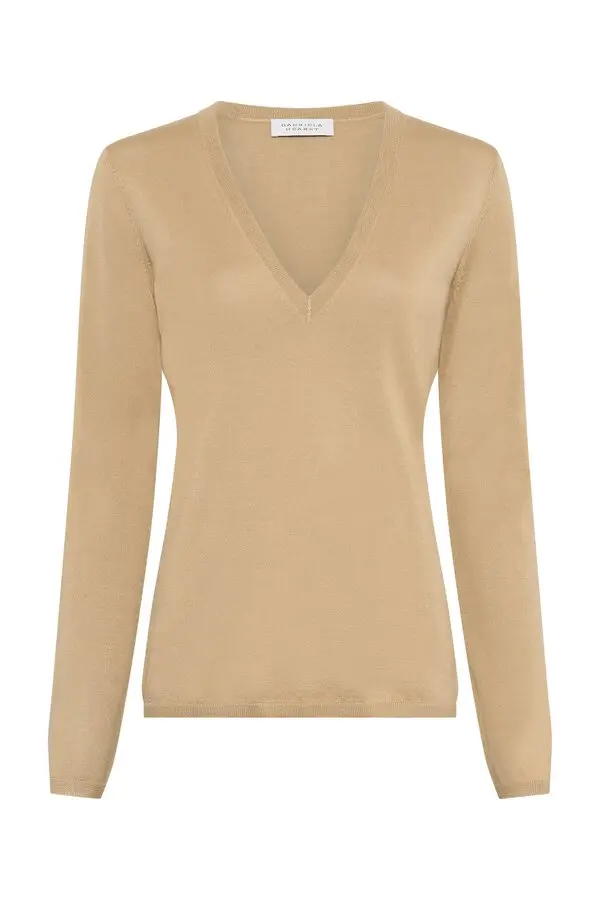 Gabriela Hearst Clementia Knit V-neck Sweater In Cashmere Silk - Hay